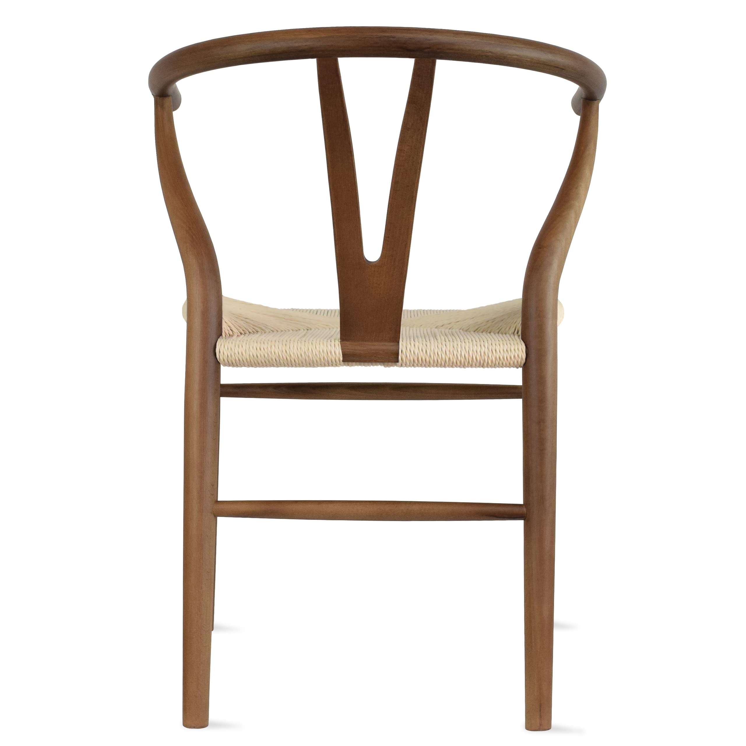 2xhome - Wishbone Solid Wood Armchair with Arms Open Y Back Farmhouse Dining Office Chair with Woven Beige Seat (Espresso)