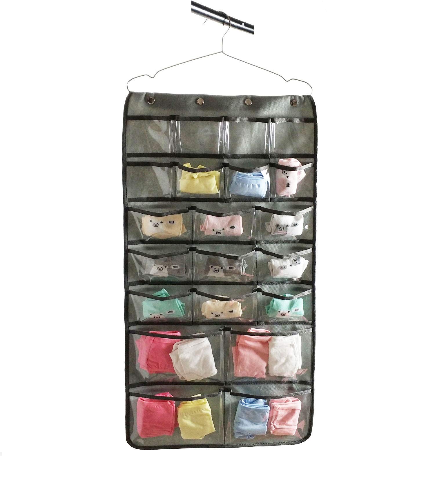 NIMES Hanging Closet Underwear Sock Bra Organizer Dual-Sided Accessories Storage With 42 Clear Pockets (GREY)