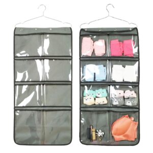 nimes durable hanging closet underwear sock bra stocking organizer dual-sided accessories storage with 16 large clear pockets (grey)