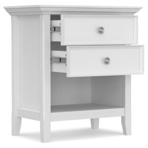 SIMPLIHOME Amherst 24 inches Wide Night Stand, Bedside table, White SOLID WOOD, Rectangle, with Storage, 2 Drawers and 1 Shelf, For the Bedroom, Transitional, White