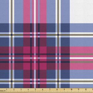 ambesonne plaid fabric by the yard, classical british tartan design with a modern look pink and blue tile pattern, decorative fabric for upholstery and home accents, 2 yards, grey pink