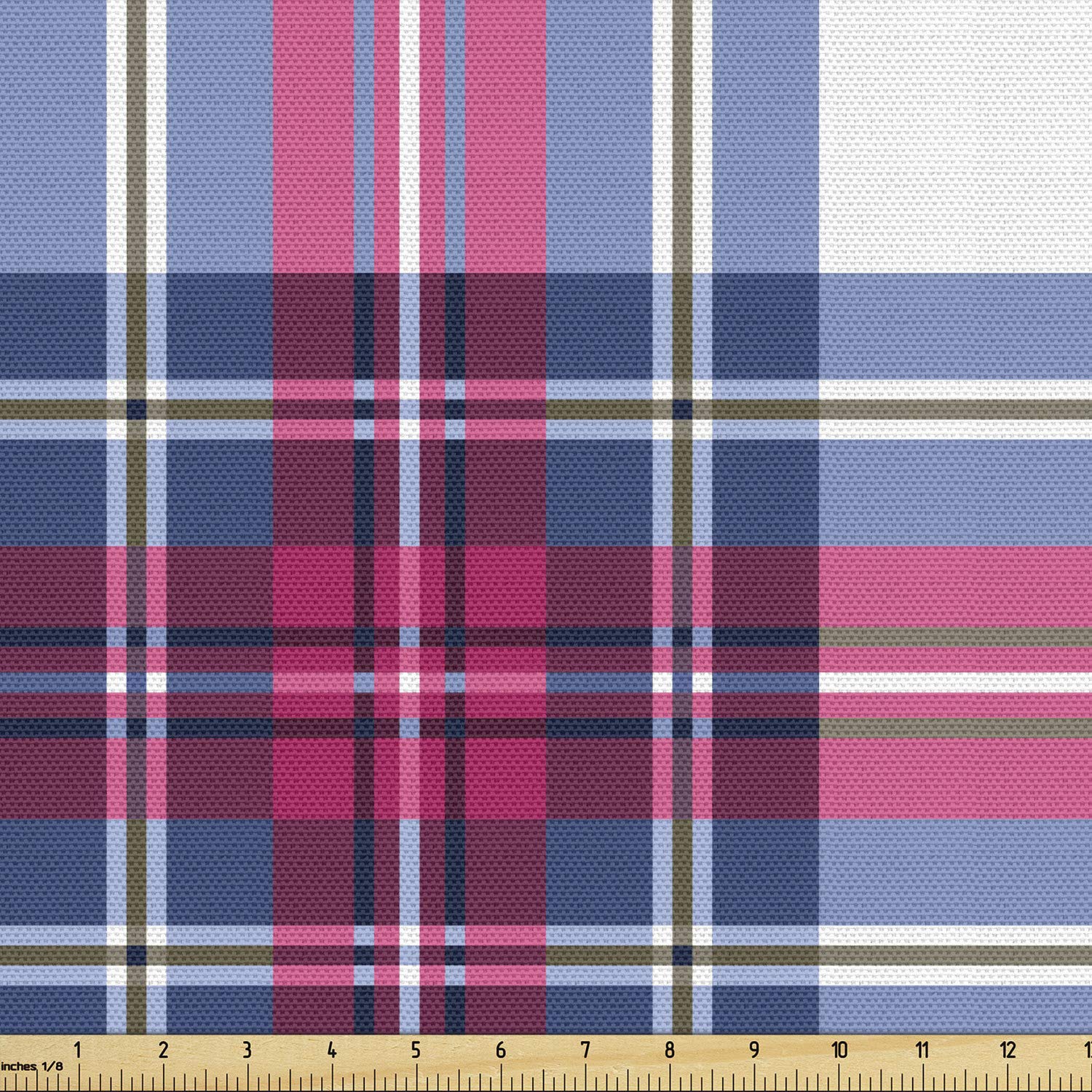 Ambesonne Plaid Fabric by The Yard, Classical British Tartan Design with a Modern Look Pink and Blue Tile Pattern, Decorative Fabric for Upholstery and Home Accents, 2 Yards, Grey Pink