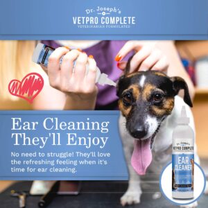 VetPro Complete Dr. Joseph's Dog Ear Cleaner, 8 Ounces, Gentle Dog and Cat Ear Rinse Solution Wash with Aloe Vera and Vitamin E, Dog Ear Drops to Remove Wax and Debris, Reduces Odor, Easy Applicator