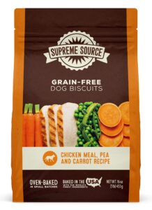 supreme source grain free protein dog biscuits, chicken, pea & carrot recipe, 1 pound bag