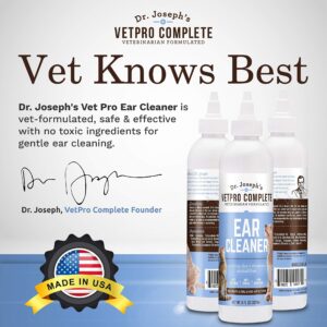 VetPro Complete Dr. Joseph's Dog Ear Cleaner, 8 Ounces, Gentle Dog and Cat Ear Rinse Solution Wash with Aloe Vera and Vitamin E, Dog Ear Drops to Remove Wax and Debris, Reduces Odor, Easy Applicator