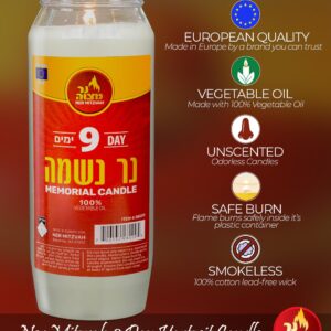 Ner Mitzvah 9 Day Yartzeit Candle - 10 Pack Kosher Yahrtzeit Memorial and Yom Kippur Candle in Plastic Holder