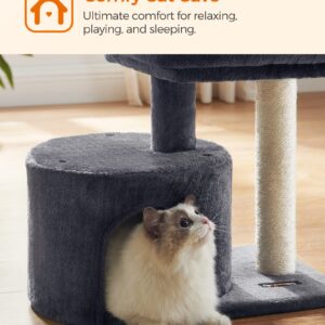 Feandrea Cat Tree, Cat Tower with Sisal-Covered Scratching Post, Cat Condo with Padded Perch, for Small Spaces, Kittens, Smoky Gray UPCT50G