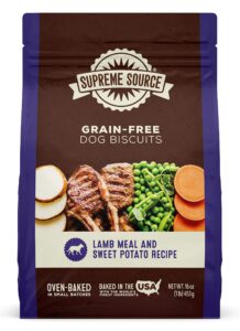 supreme source grain free protein dog biscuits, lamb meal & sweet potato recipe, 1 pound bag