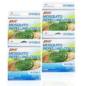 pic mosquito repelling coils, 10 count box, 4 pack - italian coils, mosquito repellent for outdoor spaces - 40 coils total