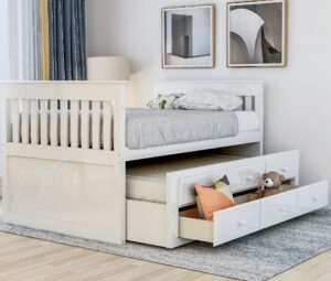 rhomtree twin captain’s bed storage daybed with trundle and drawers for kids guests (white)