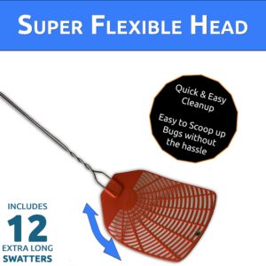 W4W Bug & Fly Swatter – Extra long handle 12 Pack Fly Swatters – Indoor/Outdoor – Pest control flyswatter