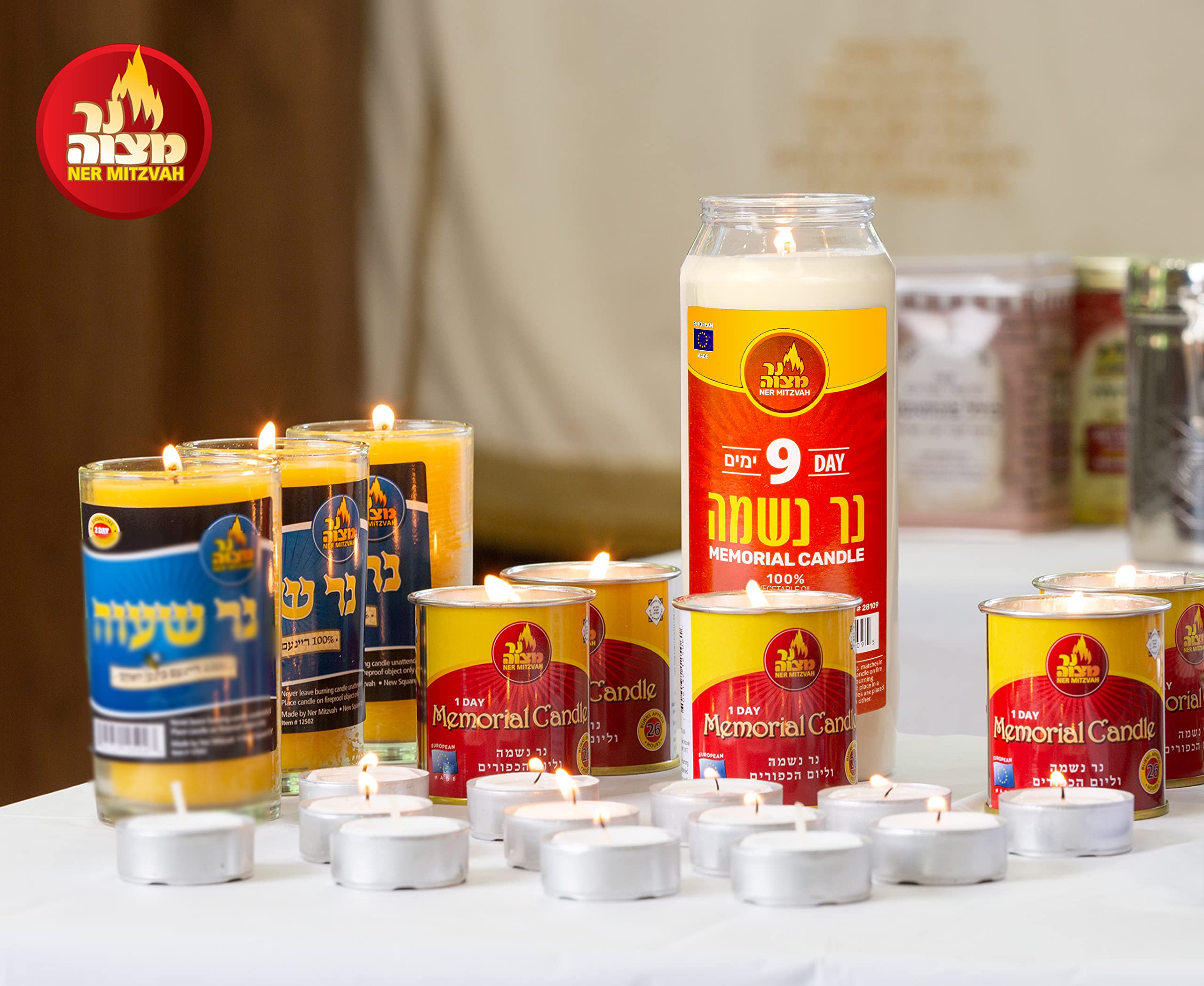 Ner Mitzvah 9 Day Yartzeit Candle - 10 Pack Kosher Yahrtzeit Memorial and Yom Kippur Candle in Plastic Holder