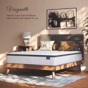 Vesgantti Twin Mattress, 10 Inch Hybrid Twin Size Mattress in a Box, Single Bed Pillow Top Mattress, Foam and Pocket Coils Innerspring Mattresses, Pressure Relief, Medium Firm Feel