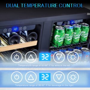 Kalamera Wine and Beverage Refrigerator, 30 inch Wine Fridge Dual Zone Hold 33 Bottles and 96 Cans, Digital Touch Control, Built-In or Freestanding