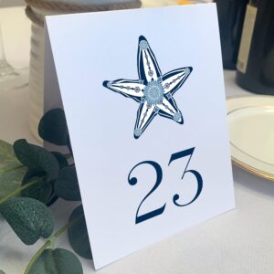 starfish wedding table numbers, 1-10, double sided, tent or use in a stand, great for parties & restaurants - made in the usa