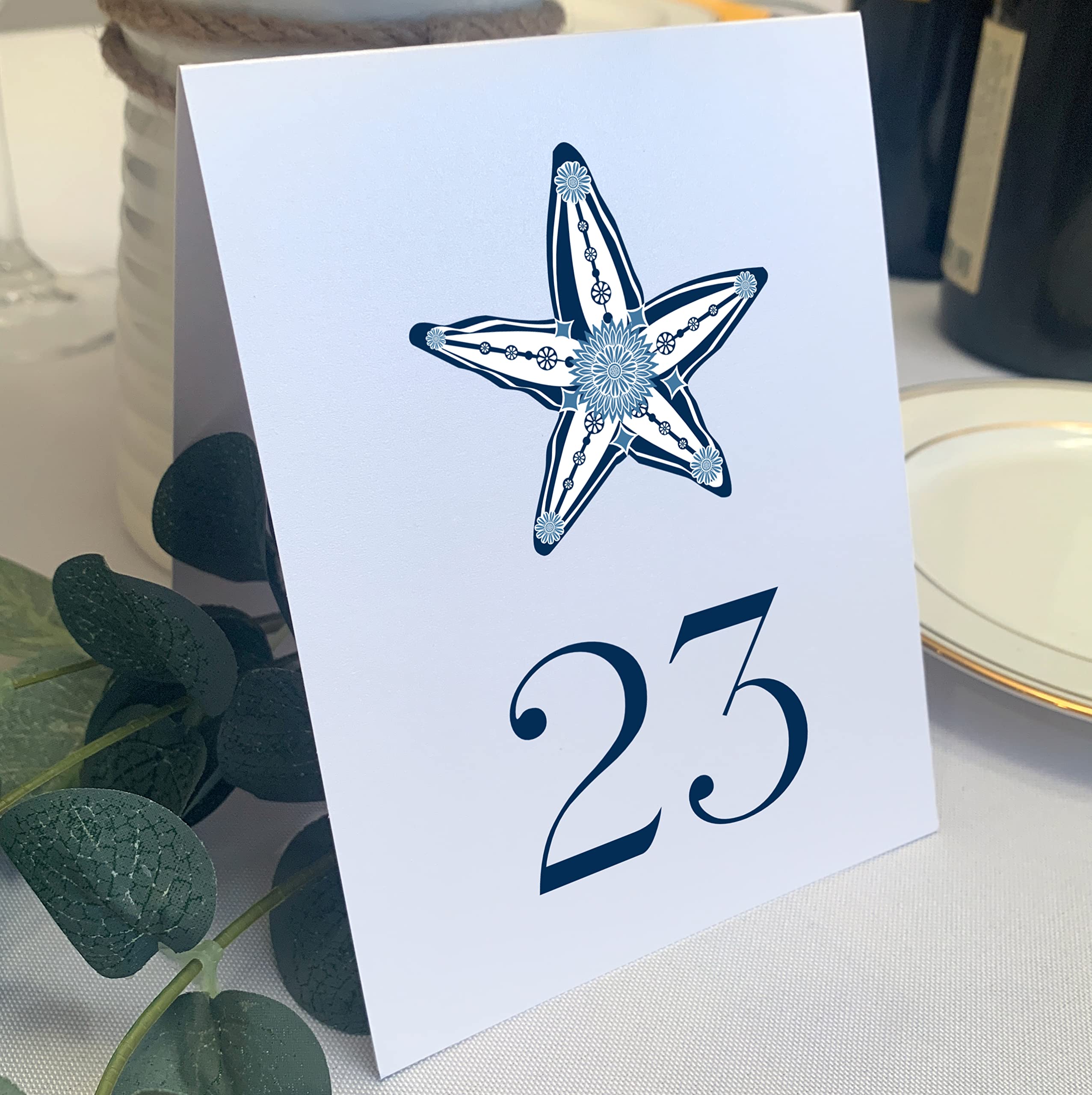 Starfish Wedding Table Numbers, 1-10, Double Sided, Tent or Use in a Stand, Great for Parties & Restaurants - Made in the USA