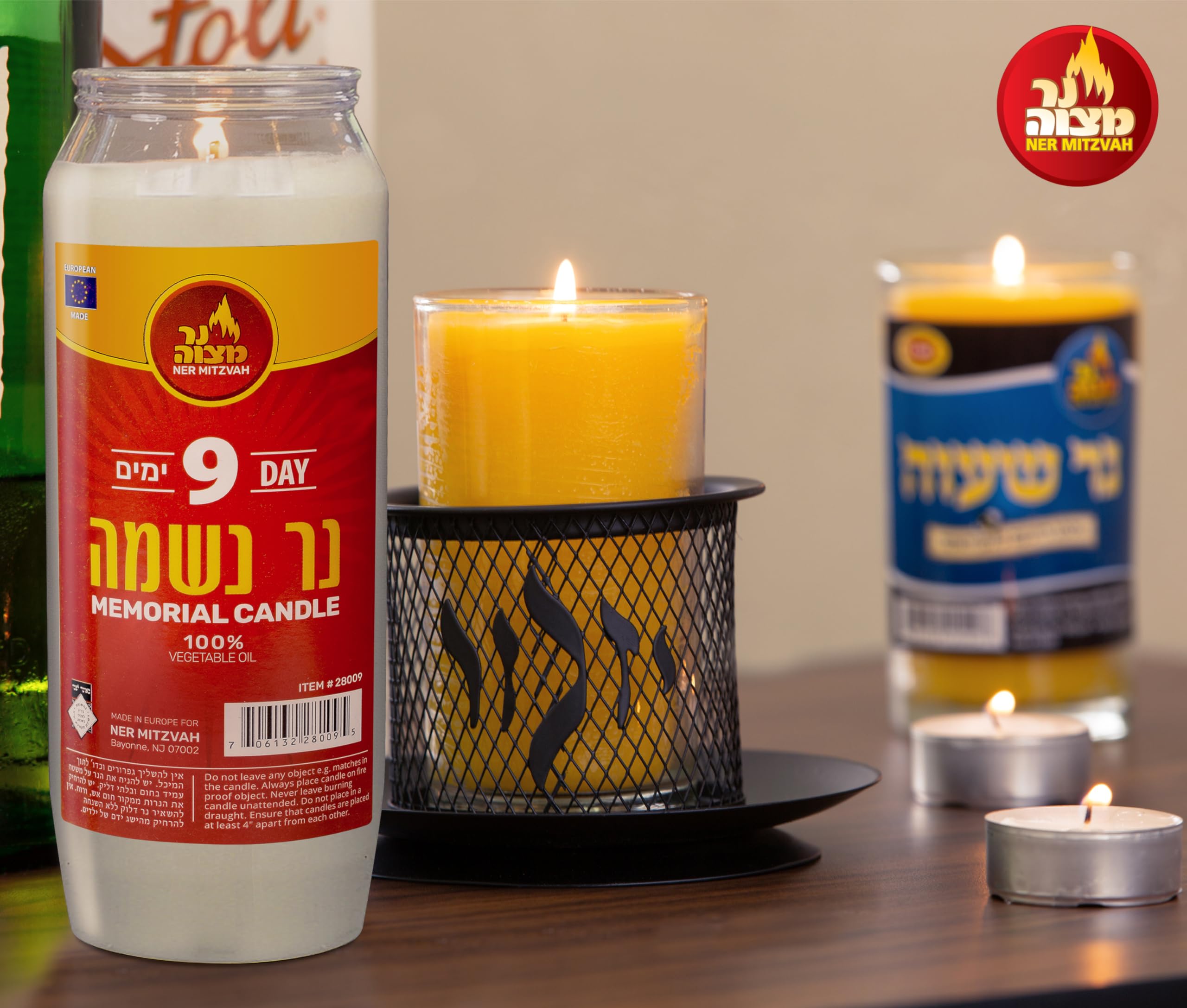 Ner Mitzvah 9 Day Yartzeit Candle - 10 Pack Kosher Yahrtzeit Memorial and Yom Kippur Candle in Plastic Holder