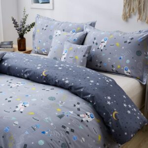 brandream boys space bedding kids bedding sets full size grey astronaut 100% cotton duvet cover sets reversible zipper closure(no comforter included)