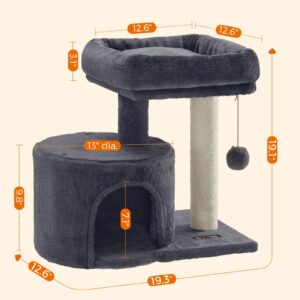 Feandrea Cat Tree, Cat Tower with Sisal-Covered Scratching Post, Cat Condo with Padded Perch, for Small Spaces, Kittens, Smoky Gray UPCT50G