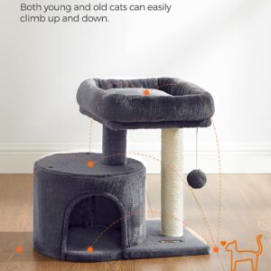 Feandrea Cat Tree, Cat Tower with Sisal-Covered Scratching Post, Cat Condo with Padded Perch, for Small Spaces, Kittens, Smoky Gray UPCT50G