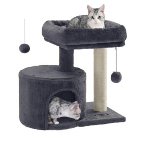 feandrea cat tree, cat tower with sisal-covered scratching post, cat condo with padded perch, for small spaces, kittens, smoky gray upct50g