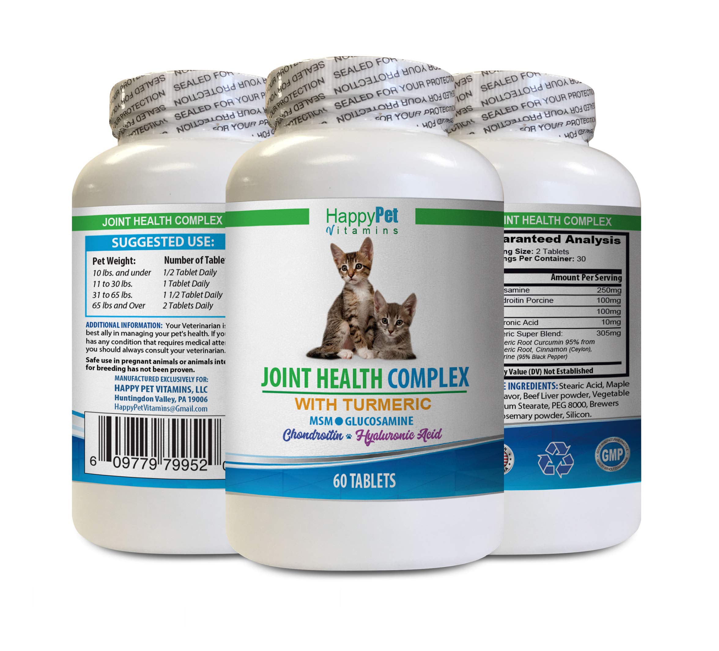 HAPPY PET VITAMINS LLC Joint Care Cats - Joint Health Complex with Turmeric - MSM GLUCOSAMINE - Hip and Joint Care - cat Liver Support Food - 1 Bottle (60 Treats)