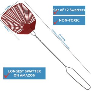 W4W Bug & Fly Swatter – Extra long handle 12 Pack Fly Swatters – Indoor/Outdoor – Pest control flyswatter