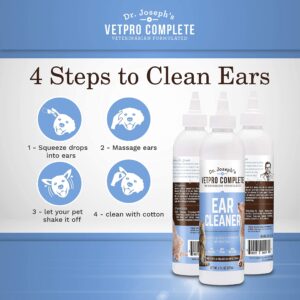 VetPro Complete Dr. Joseph's Dog Ear Cleaner, 8 Ounces, Gentle Dog and Cat Ear Rinse Solution Wash with Aloe Vera and Vitamin E, Dog Ear Drops to Remove Wax and Debris, Reduces Odor, Easy Applicator