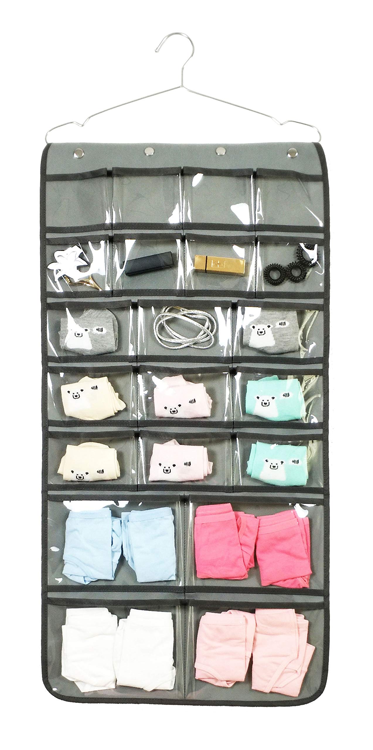 NIMES Hanging Closet Underwear Sock Bra Organizer Dual-Sided Accessories Storage With 42 Clear Pockets (GREY)