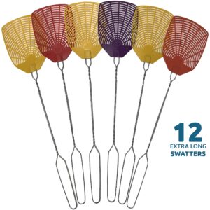 w4w bug & fly swatter – extra long handle 12 pack fly swatters – indoor/outdoor – pest control flyswatter