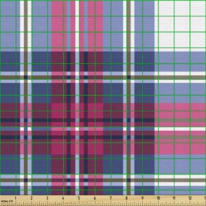 Ambesonne Plaid Fabric by The Yard, Classical British Tartan Design with a Modern Look Pink and Blue Tile Pattern, Decorative Fabric for Upholstery and Home Accents, 2 Yards, Grey Pink