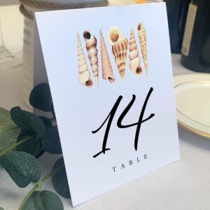 seashell pattern wedding table numbers (select quantity), white, 1-10, double sided, tent or use in a stand, great for parties & restaurants - made in the usa