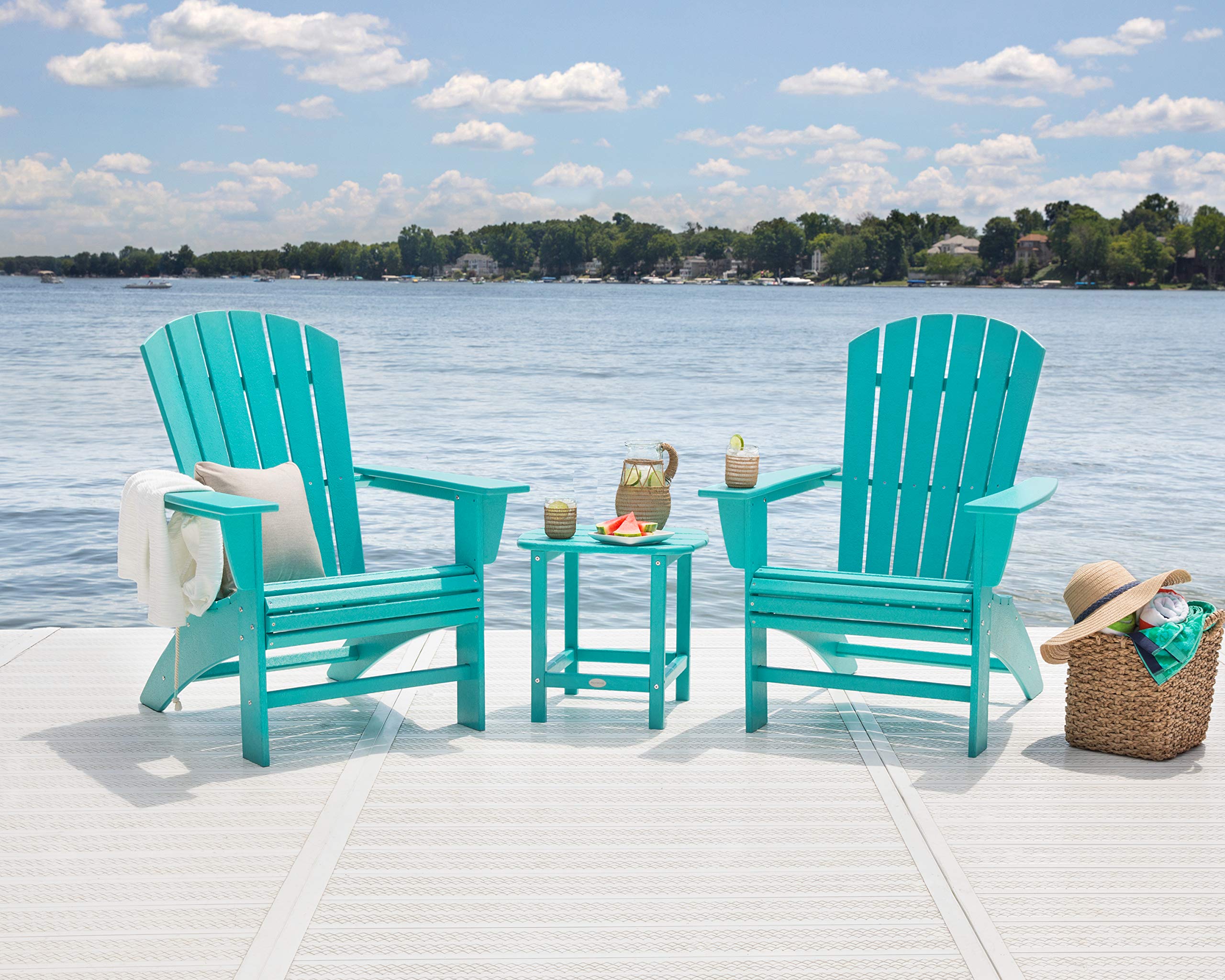 POLYWOOD Nautical 3-Piece Curveback Adirondack Chair Set with Side Table