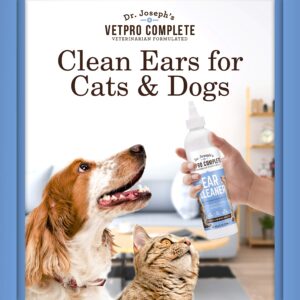 VetPro Complete Dr. Joseph's Dog Ear Cleaner, 8 Ounces, Gentle Dog and Cat Ear Rinse Solution Wash with Aloe Vera and Vitamin E, Dog Ear Drops to Remove Wax and Debris, Reduces Odor, Easy Applicator