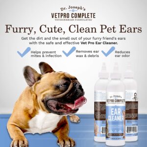 VetPro Complete Dr. Joseph's Dog Ear Cleaner, 8 Ounces, Gentle Dog and Cat Ear Rinse Solution Wash with Aloe Vera and Vitamin E, Dog Ear Drops to Remove Wax and Debris, Reduces Odor, Easy Applicator