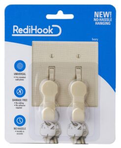 redihook key hook hanger, no-drill keyring holder kit, ivory beige, quick install for any standard wall plate