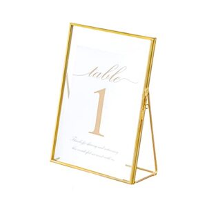 ncyp glass table signs for wedding - small 5x7 inches place card holder - gold glass photo frame - rectangle display brass frame for pressed dried flowers, centerpiece (glass frame only)