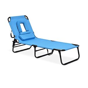 giantex chaise folding chair adjustable beach patio lounge recliner, blue