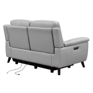 Armen Living Lizette Modern Power Reclining Loveseat in Dove Grey Leather