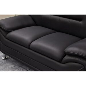 Kingway Furniture Montac Faux Leather Loveseat Sofa, Modern Couch for Living Room, Solid Wood Frame, Black