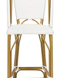 SAFAVIEH PAT4019A Collection Gresley Navy and White Indoor/Outdoor Stacking French Bistro Counter Stool