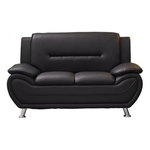 Kingway Furniture Montac Faux Leather Loveseat Sofa, Modern Couch for Living Room, Solid Wood Frame, Black