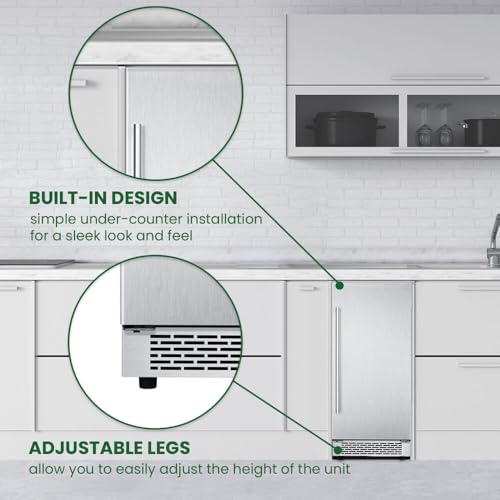 Hanover Library Series 32-Lb. Automatic Ice Maker with Reversible Door and Touch Controls, Stainless Steel Ice Machine for Under Counter, Garage, Home Bar, and Kitchen, Makes Clear Ice