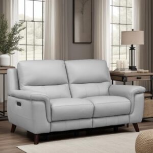 Armen Living Lizette Modern Power Reclining Loveseat in Dove Grey Leather