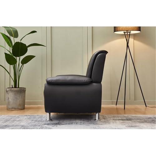 Kingway Furniture Montac Faux Leather Loveseat Sofa, Modern Couch for Living Room, Solid Wood Frame, Black