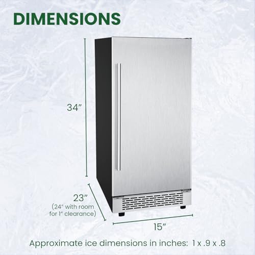 Hanover Library Series 32-Lb. Automatic Ice Maker with Reversible Door and Touch Controls, Stainless Steel Ice Machine for Under Counter, Garage, Home Bar, and Kitchen, Makes Clear Ice