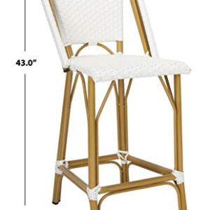 SAFAVIEH PAT4019A Collection Gresley Navy and White Indoor/Outdoor Stacking French Bistro Counter Stool