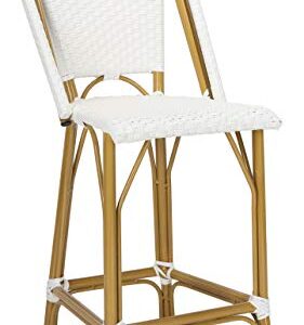 SAFAVIEH PAT4019A Collection Gresley Navy and White Indoor/Outdoor Stacking French Bistro Counter Stool