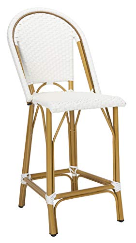 SAFAVIEH PAT4019A Collection Gresley Navy and White Indoor/Outdoor Stacking French Bistro Counter Stool