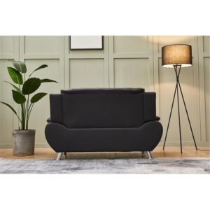 Kingway Furniture Montac Faux Leather Loveseat Sofa, Modern Couch for Living Room, Solid Wood Frame, Black